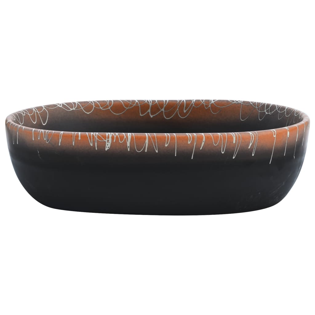 vidaXL Handlaug á Borðplötu Svört&Appelsínu Egglaga 47x33x13cm Keramík ...